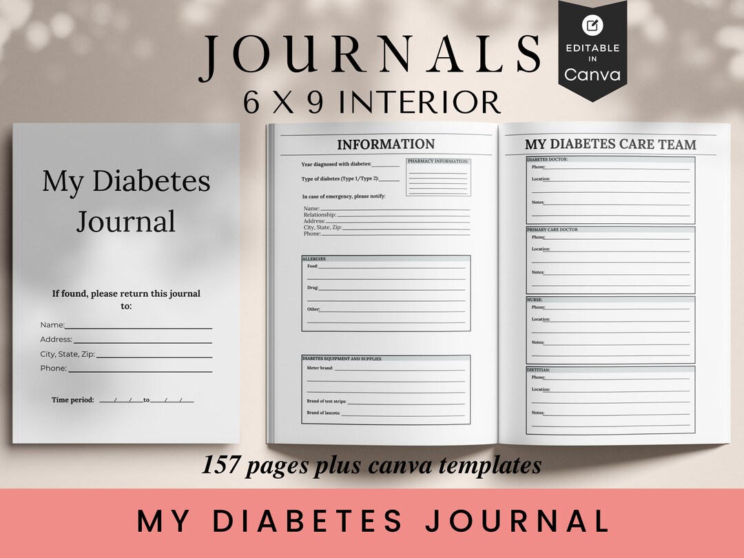 My Diabetes Journal, 6x9, KDP Template, Canva Editable, Printable ...