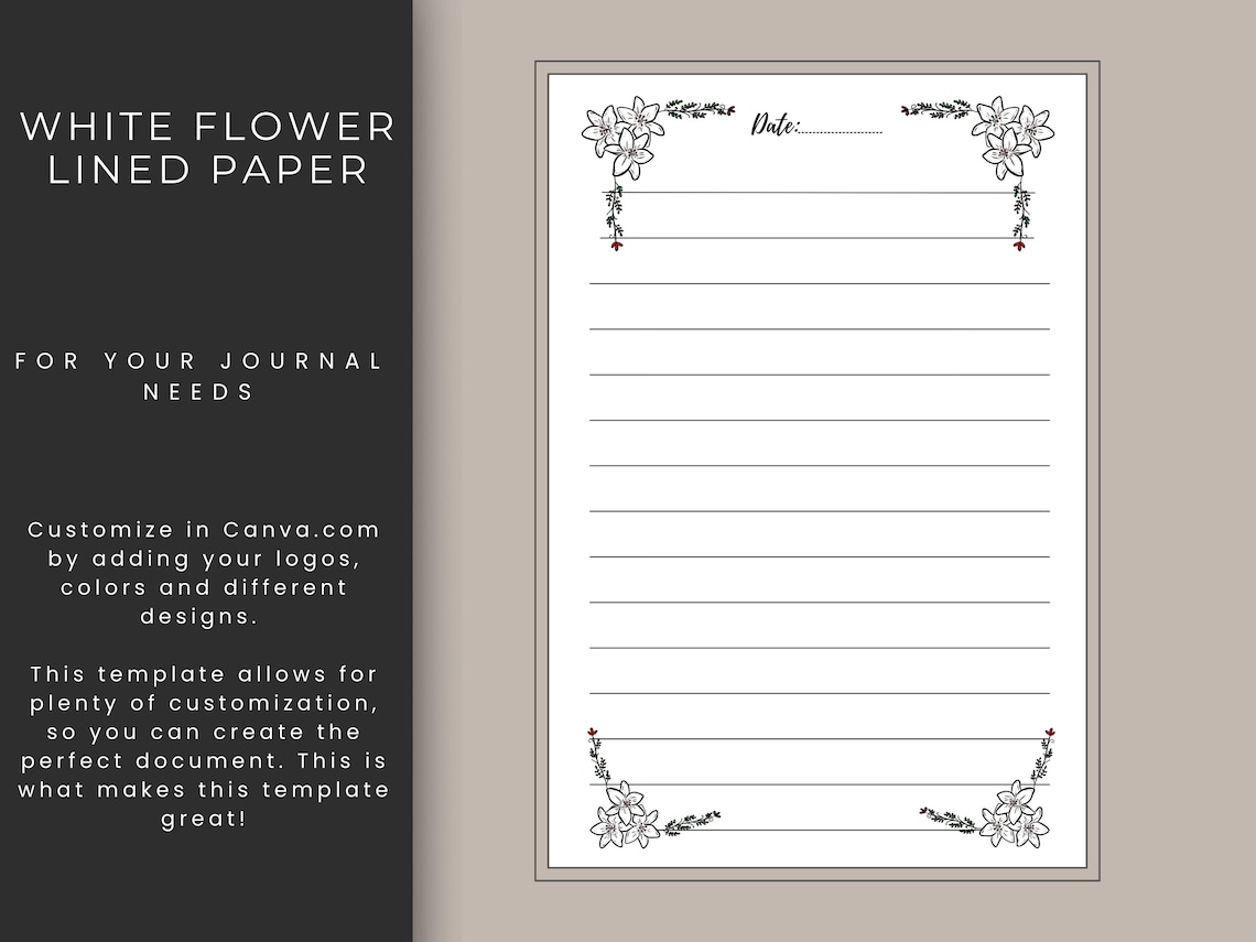 White Flower Lined Paper 6x9 KDP Lined Paper KDP Template - Etsy