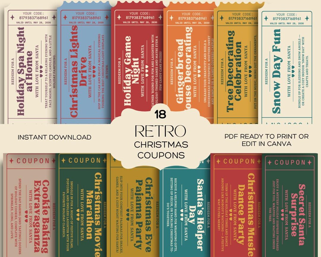 Retro Christmas Coupon Book: 18 Holiday Activity Tickets (canva ...
