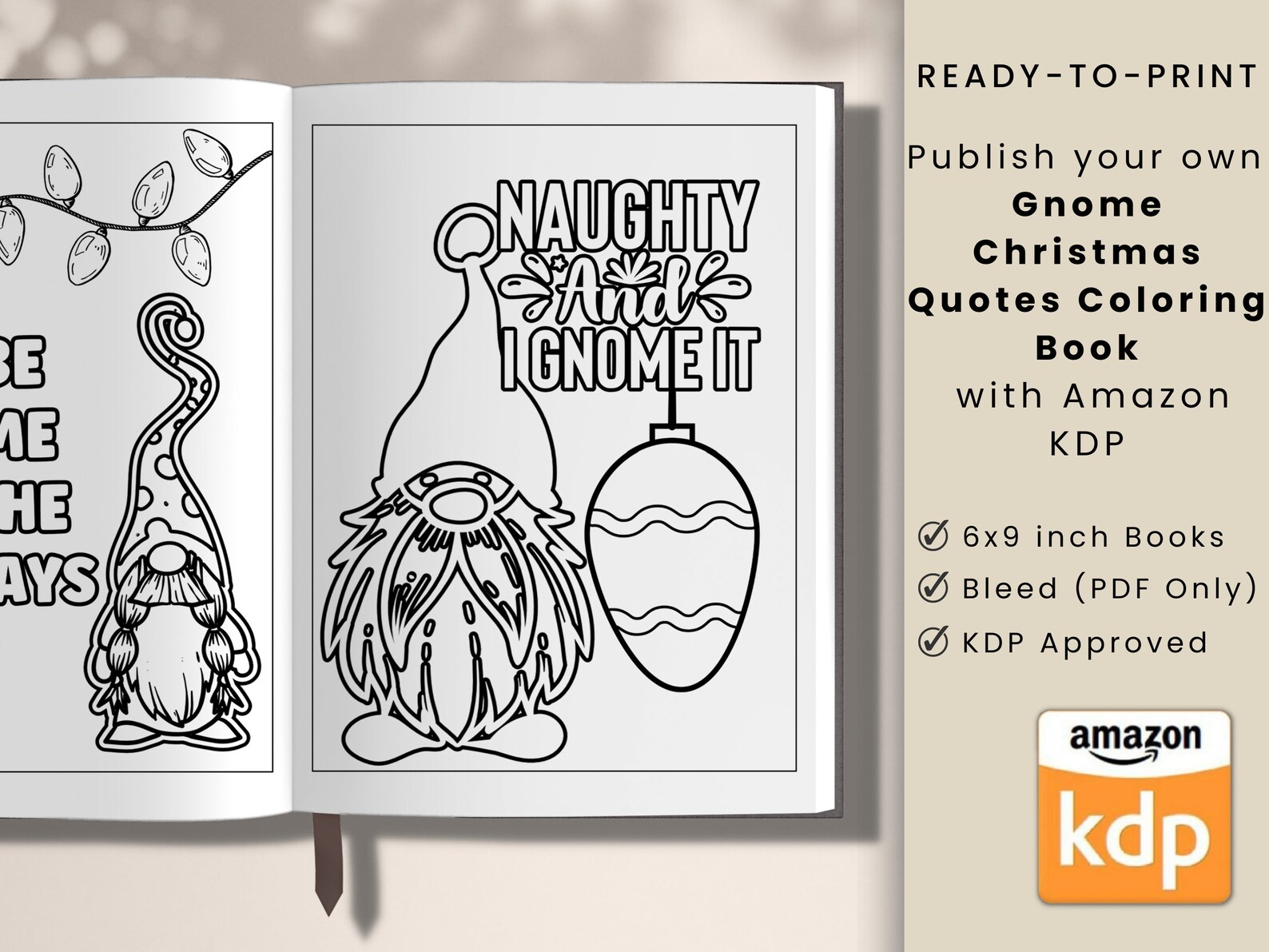 Christmas Gnomes Quotes Coloring Book 6x9 KDP Interior KDP - Etsy