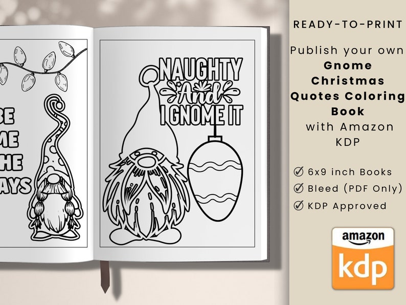 Christmas Gnomes Quotes Coloring Book 6x9 KDP Interior KDP - Etsy