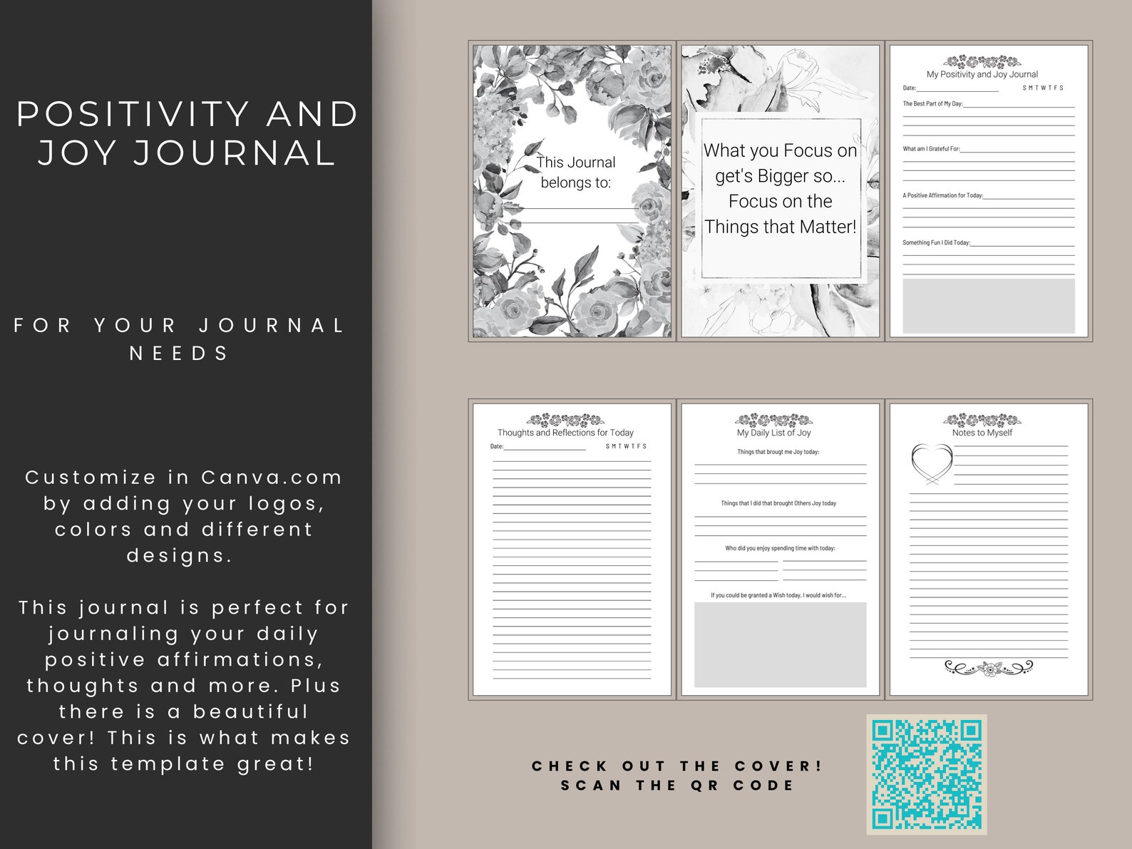 Positivity and Joy Journal, 6x9, KDP Template, KDP Interior, Canva ...