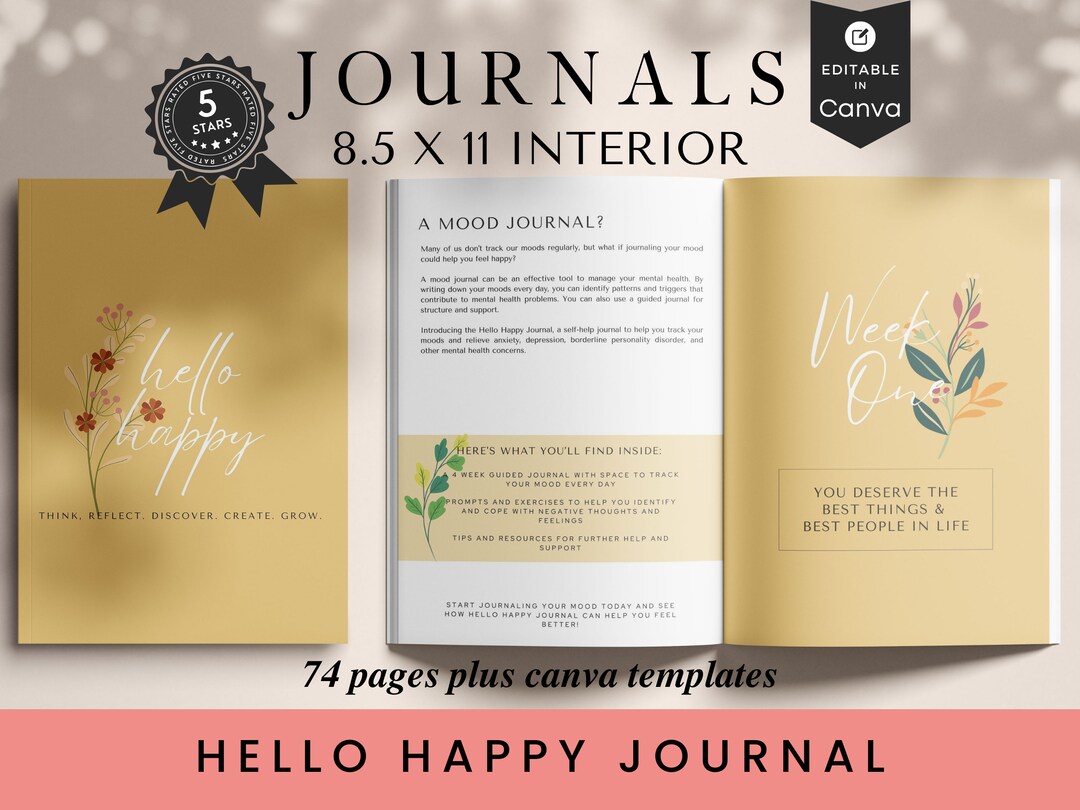 Hello Happy Journal, 8.5x11, KDP Template, Canva Editable, Printable ...