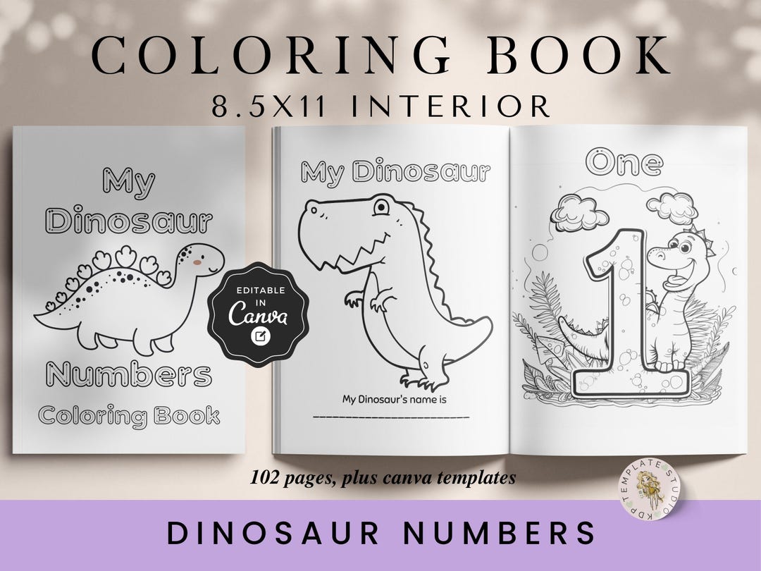 Dinosaur Number Coloring Template 1-20 With Tracing for Homeschool, KDP ...