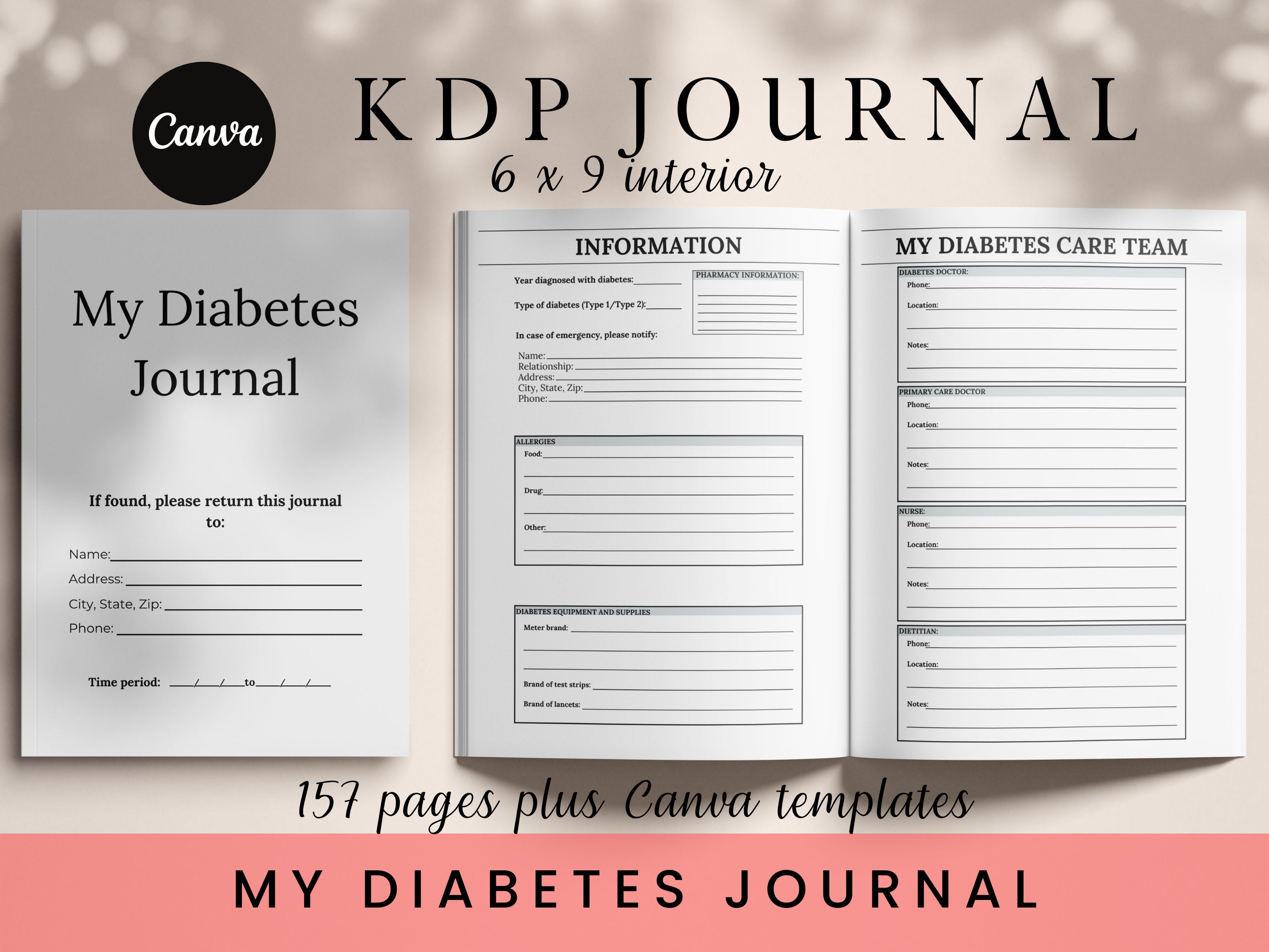 My Diabetes Journal 6x9 KDP Template Canva Editable - Etsy