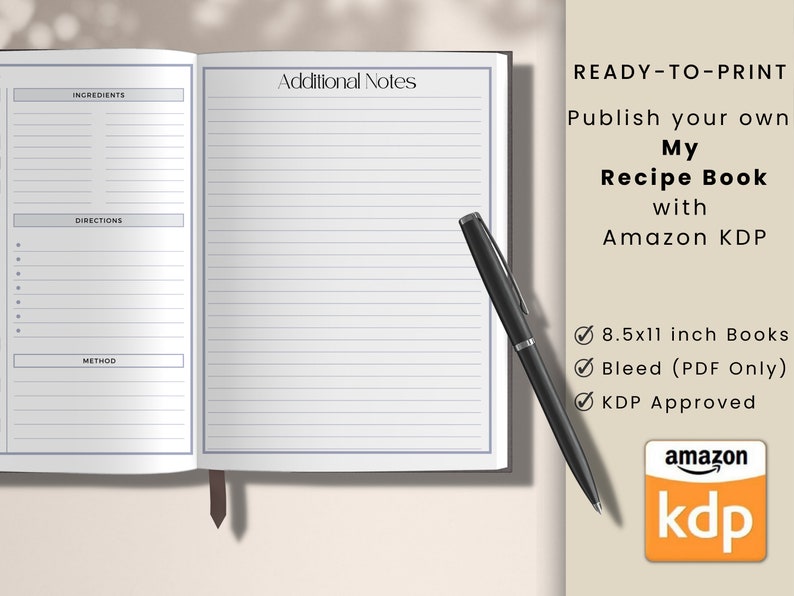 My Recipe Book, KDP Template, 8.5x11, Canva Editable, Printable ...