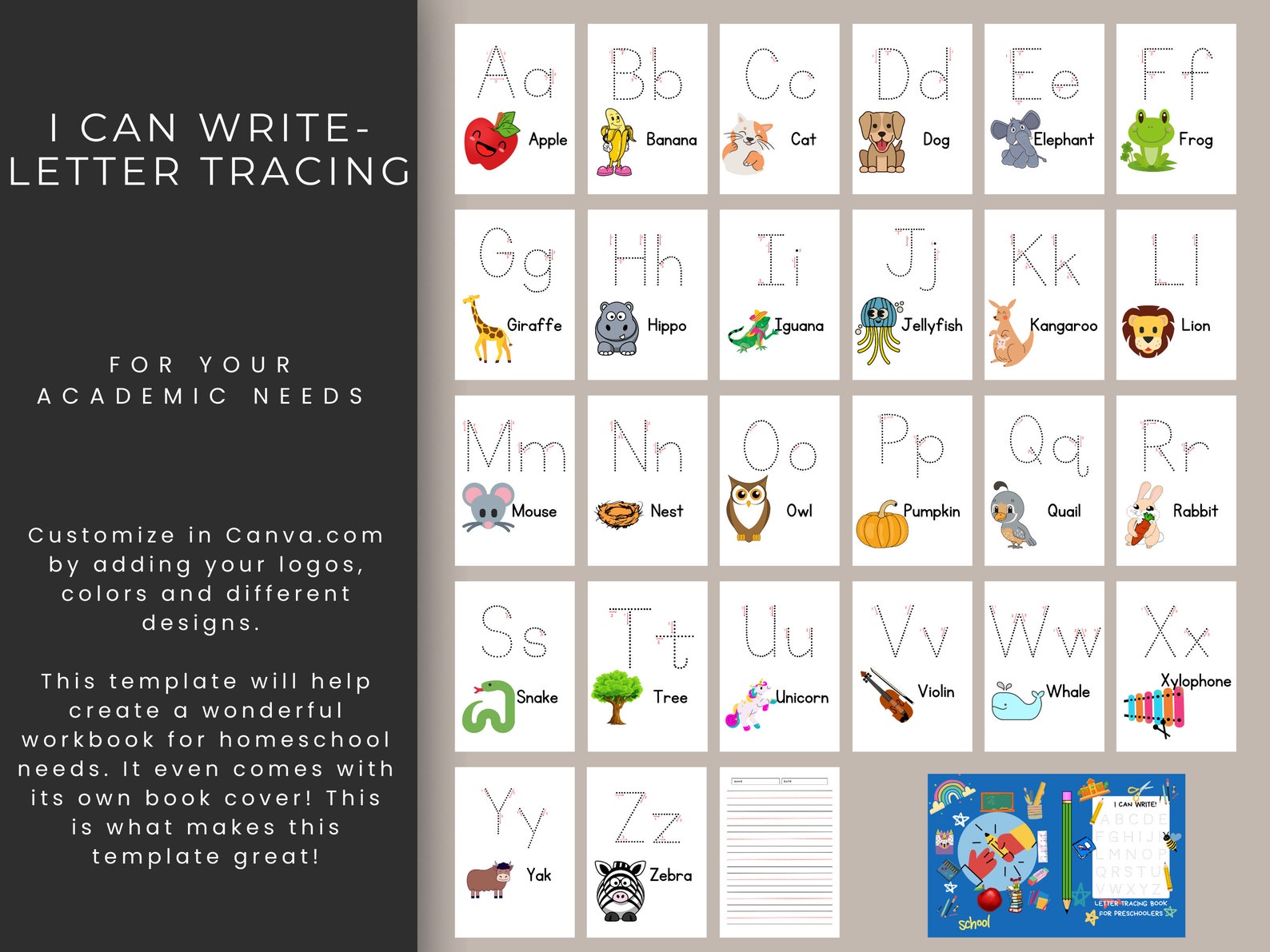 Preschool Letter Tracing, KDP Interiors Plus Book Cover, Editable ...