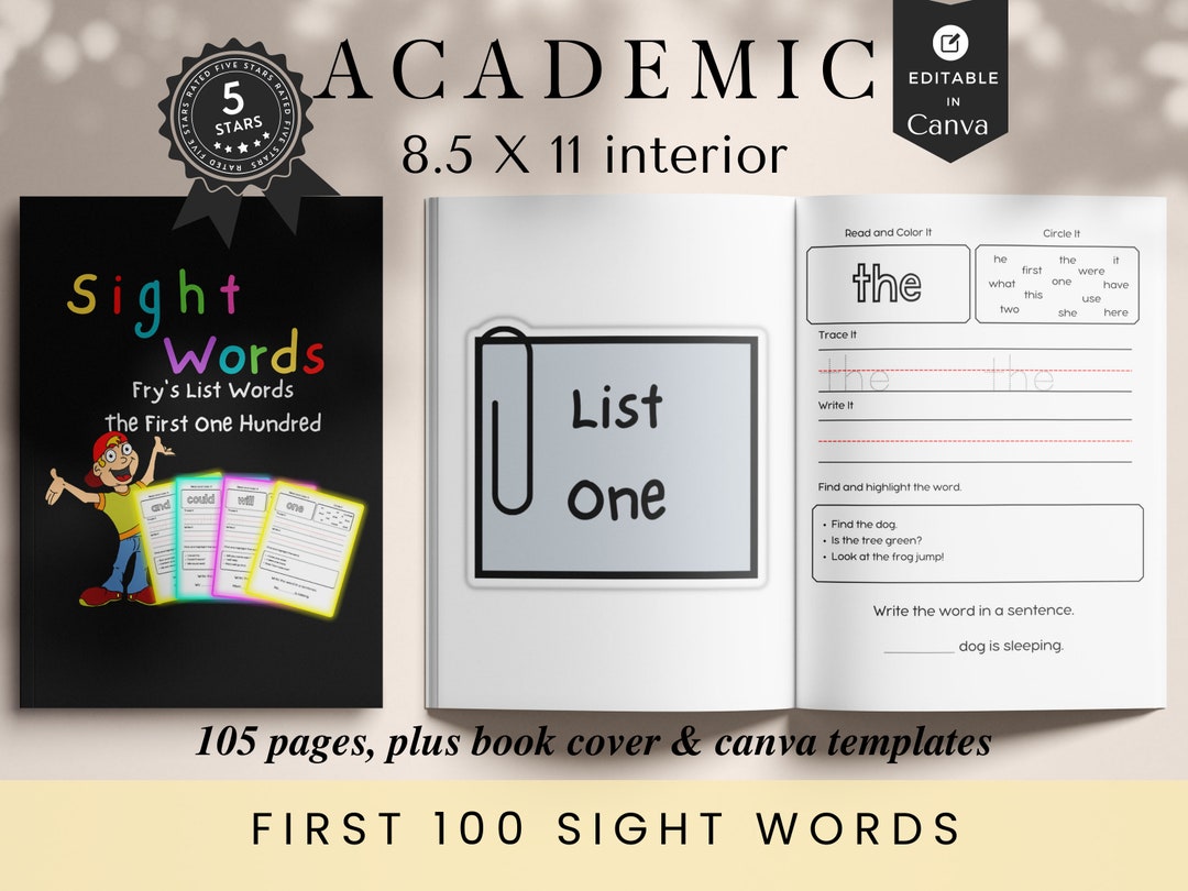 First 100 Sight Words Workbook: KDP Interior Canva Templates - Etsy
