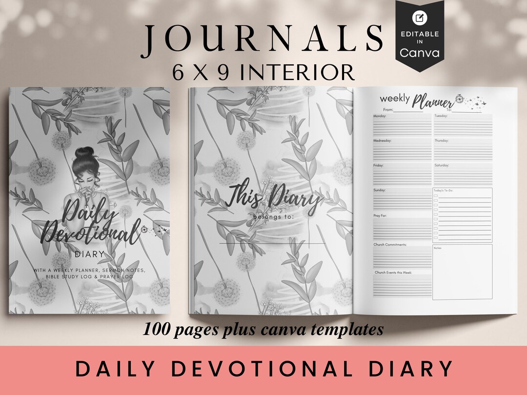 Daily Devotional Diary, 6x9, KDP Template, Canva Template, Amazon KDP ...
