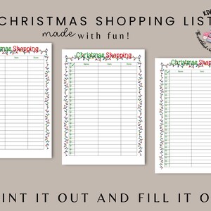 Christmas Shopping List Printable: US Letter, A4, A5 (digital Download ...
