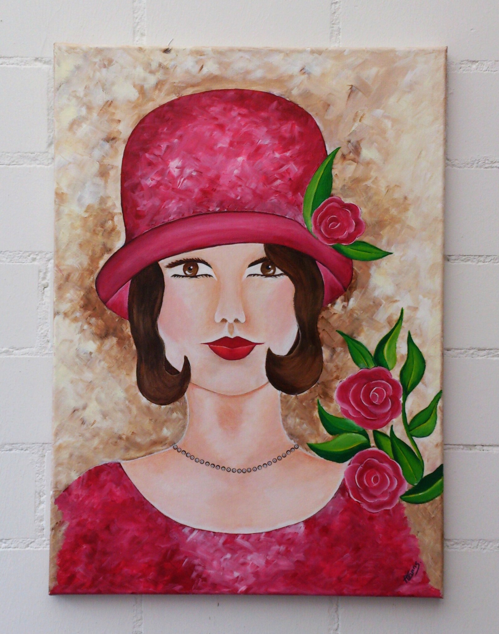 Lady With Red Hat: Original Painting, Acrylic on Stretched Canvas - Etsy