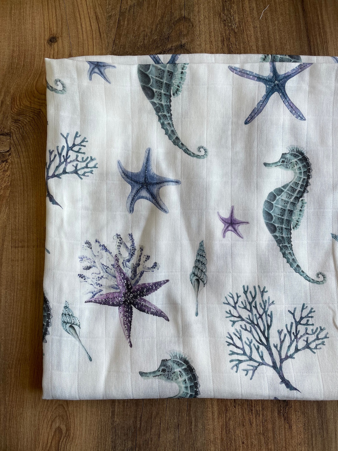 Seahorse Muslin Swaddle, 120 X 120 Cm Muslin Swaddle, Baby 2 Layer ...