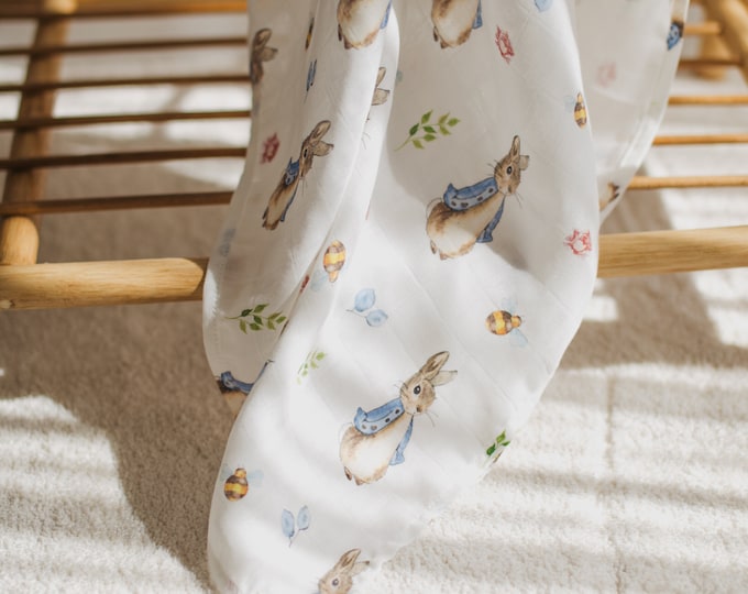 Organic Peter Rabbit Muslin Swaddle - Soft Cotton & Bamboo Blend ...