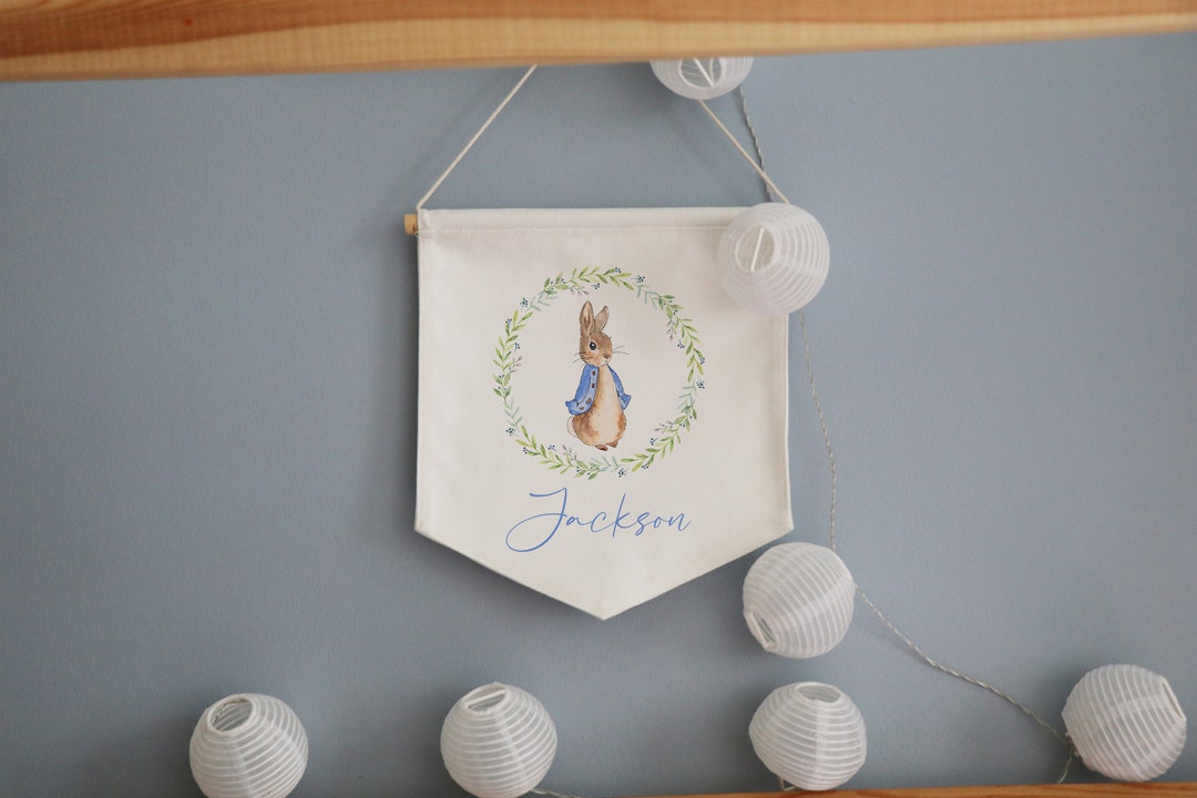 Personalised Wall Banner, Rabbit Wall Flag Name, Name Pennant Cotton ...