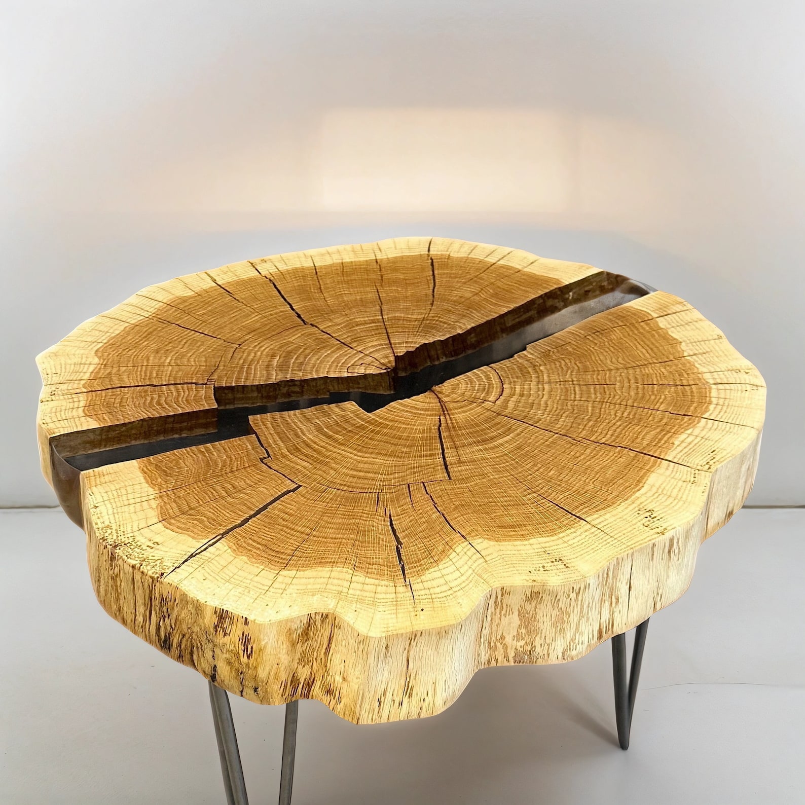 Cracked Oak Coffee Table - Cookie Slab Tree Slice - Diameter 65 Cm ...