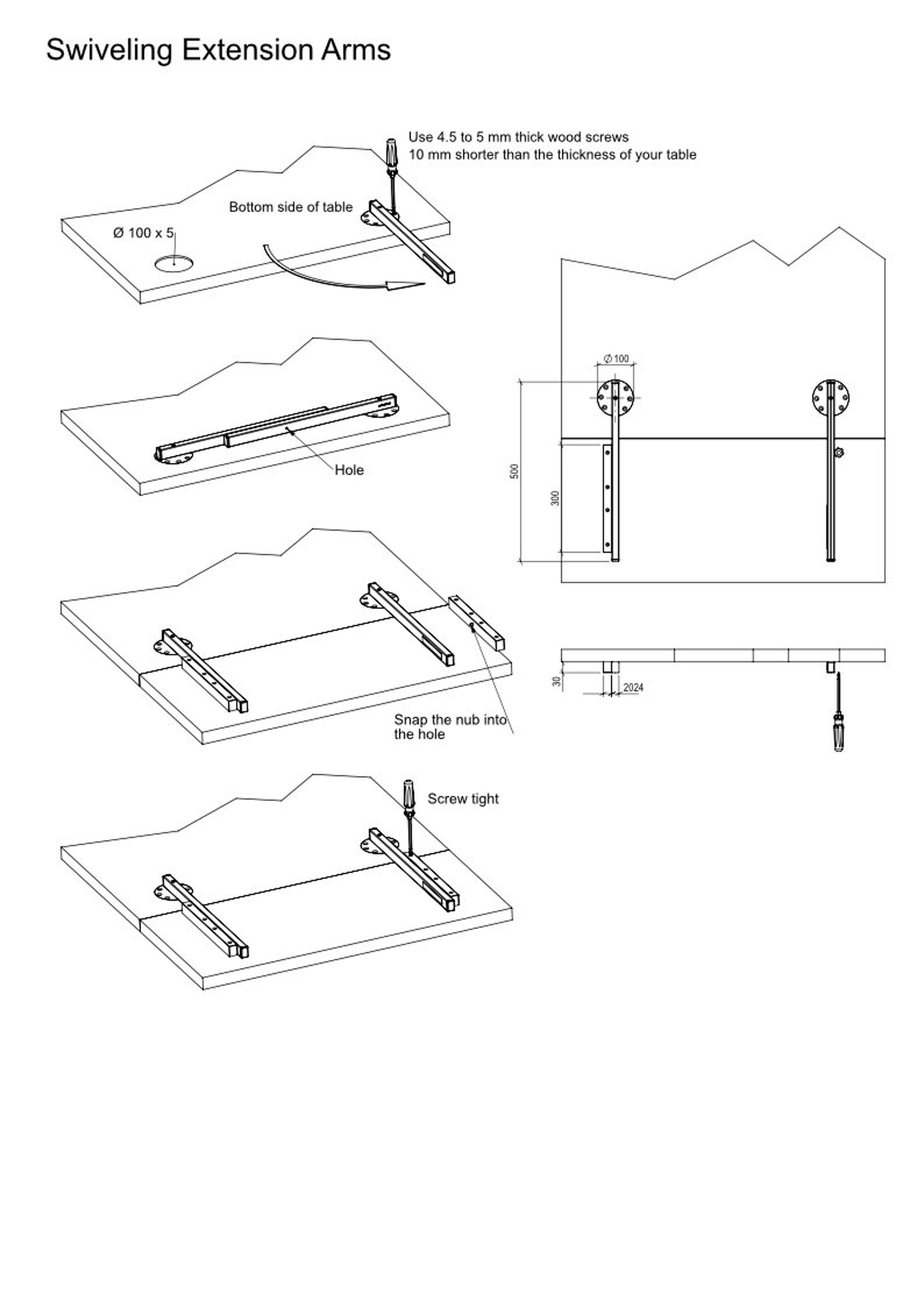 Swiveling Extension Arms for Expandable Dining Tables - Chrome or Black ...