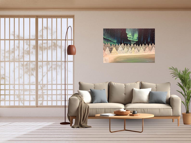 Northern Lights Christmas Trees Printable | Winter Landscape Wall Art ...