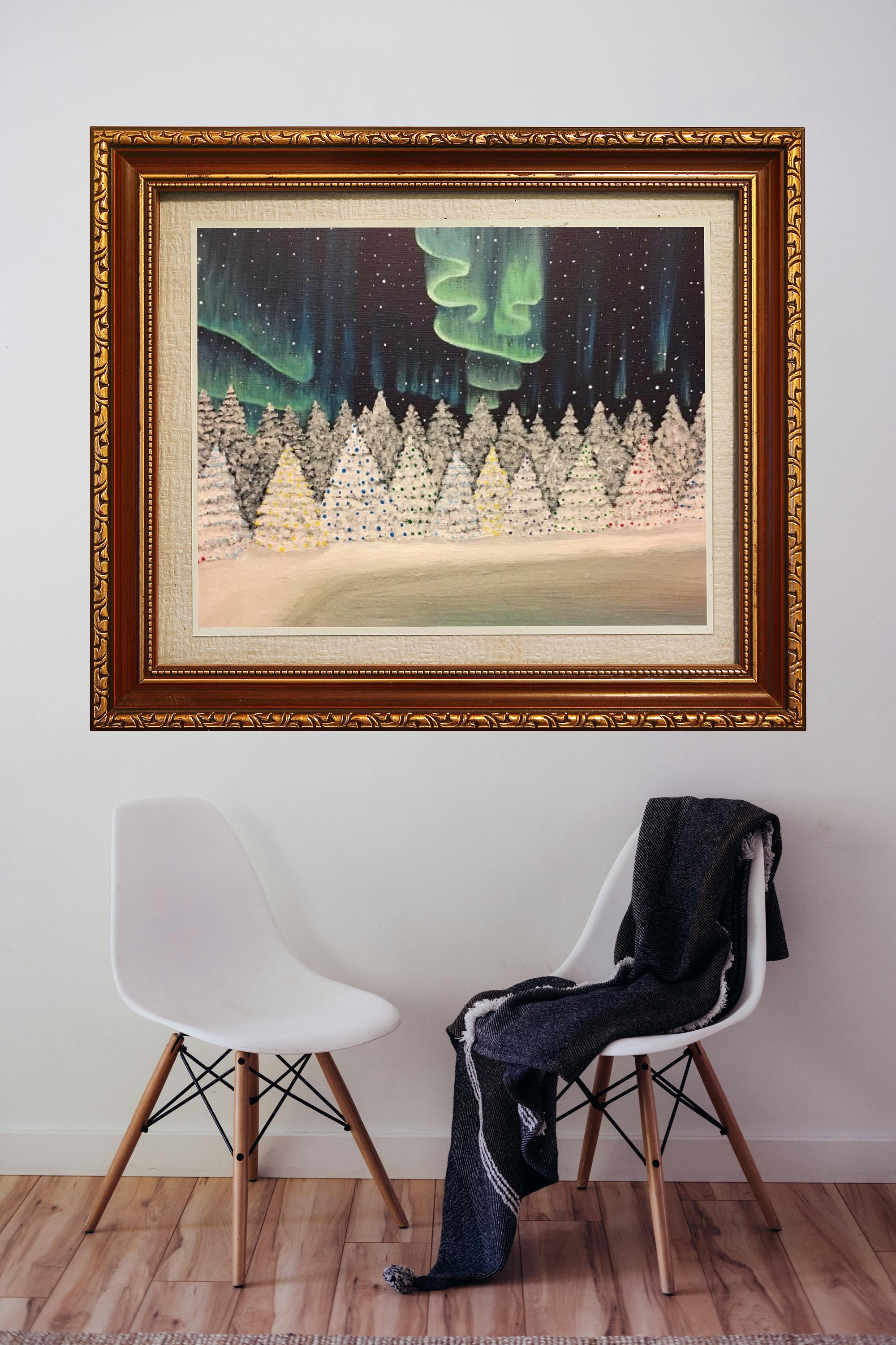 Northern Lights Christmas Trees Printable | Winter Landscape Wall Art ...