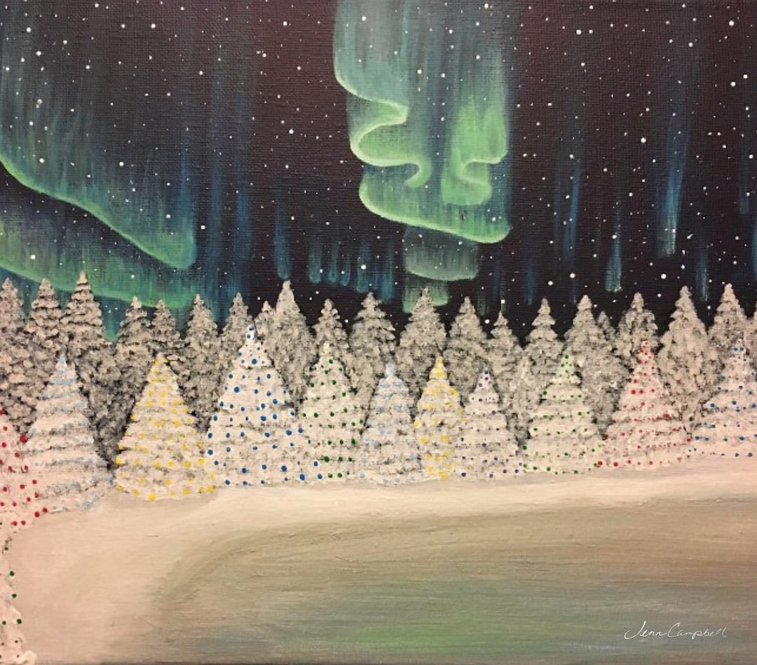 Northern Lights Christmas Trees Printable • Aurora Borealis Winter Wall ...