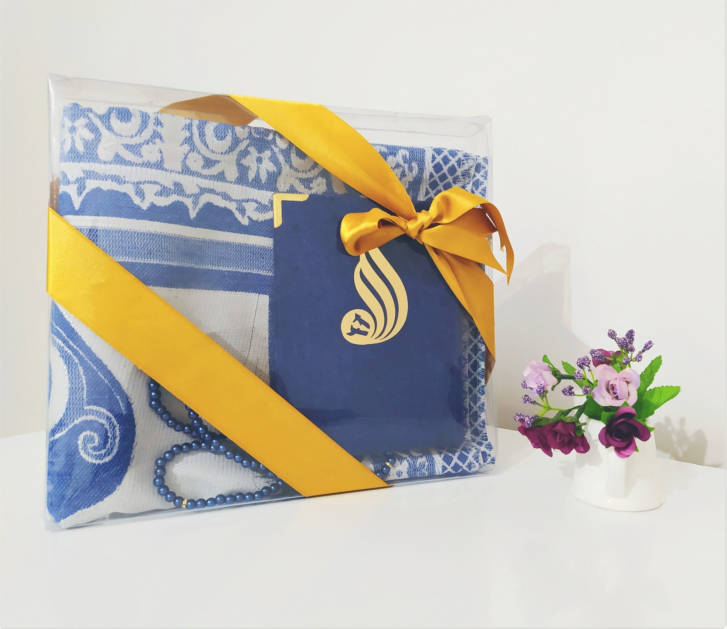 Blue Quran Sejadah Set, Velvet Quran With Tasbeeh, Islamic Gift Set ...