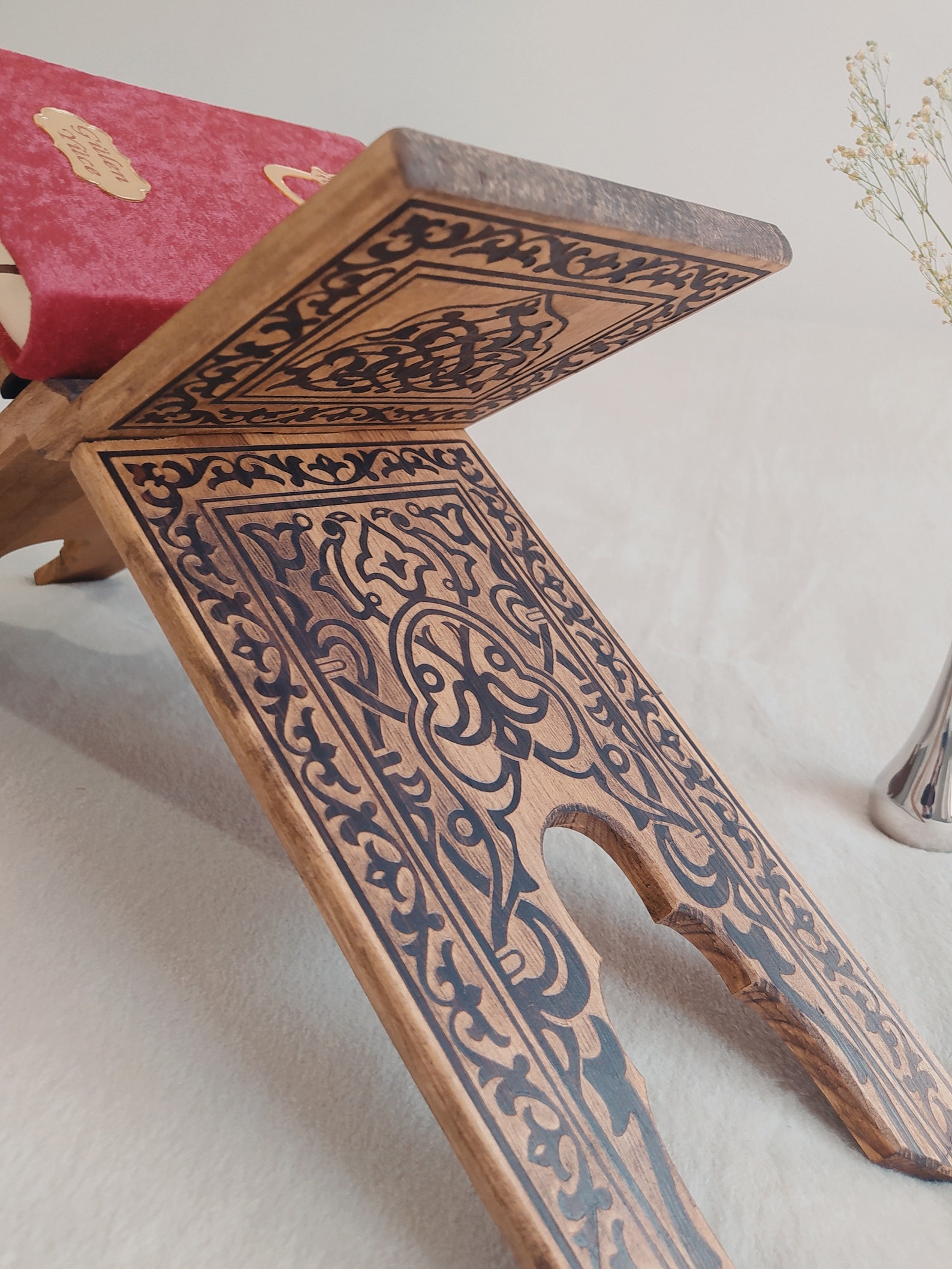 Portable Holy Quran Reading Desk, Book Reading Stand, Carved Wooden ...