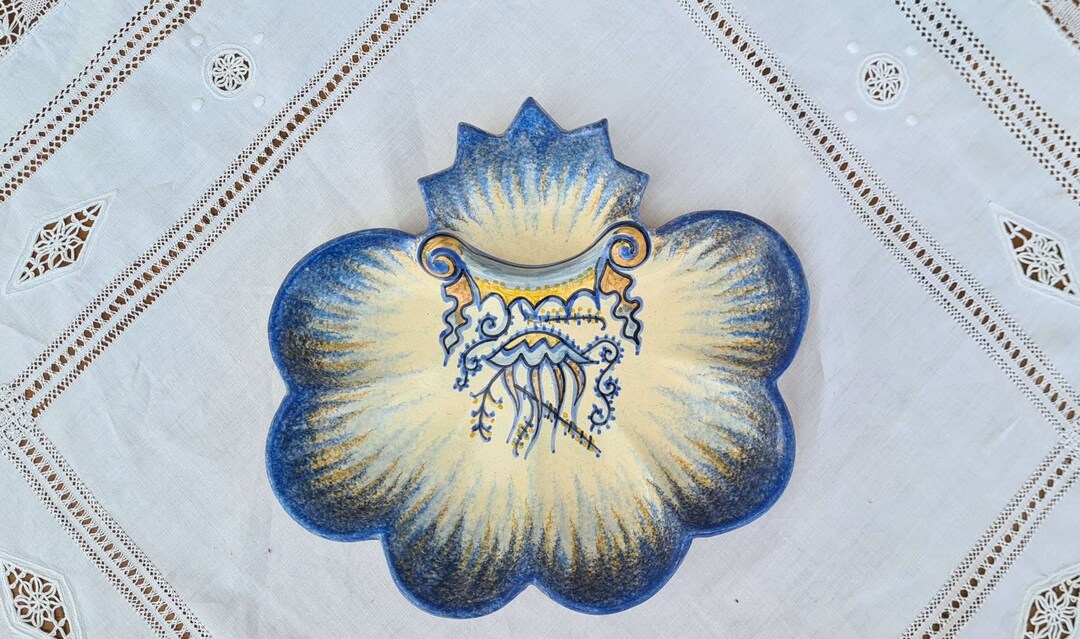 Rare Blue Quimper Oyster Shell Plate Handpainted - Etsy