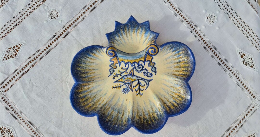 Rare Blue Quimper Oyster Shell Plate Handmade - Etsy