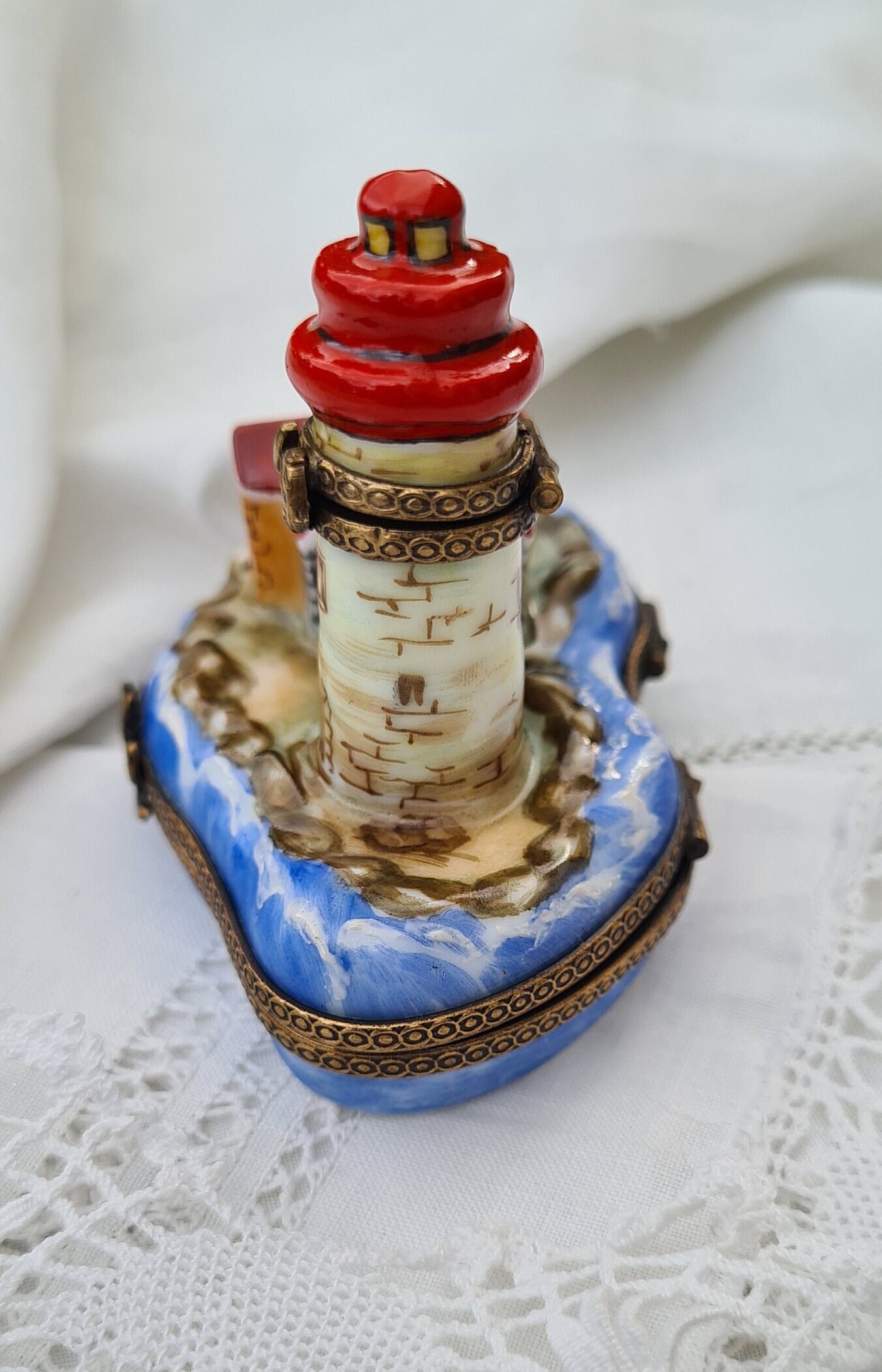 Vintage Porcelain Limoges Trinket Box Hand Painted Lighthouse and Sea ...