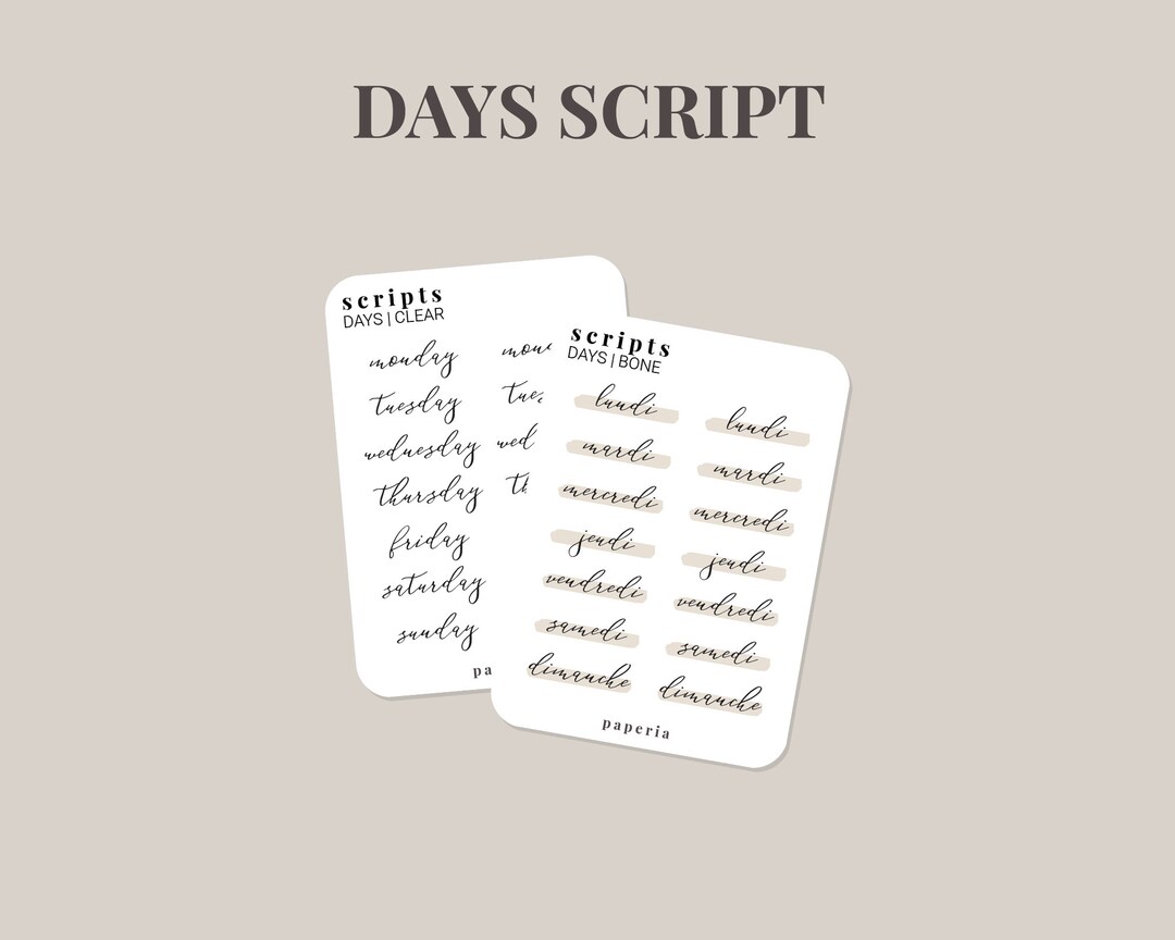 Days of the Week Highlighted Mini Script Minimal Planner Stickers 2.127 ...
