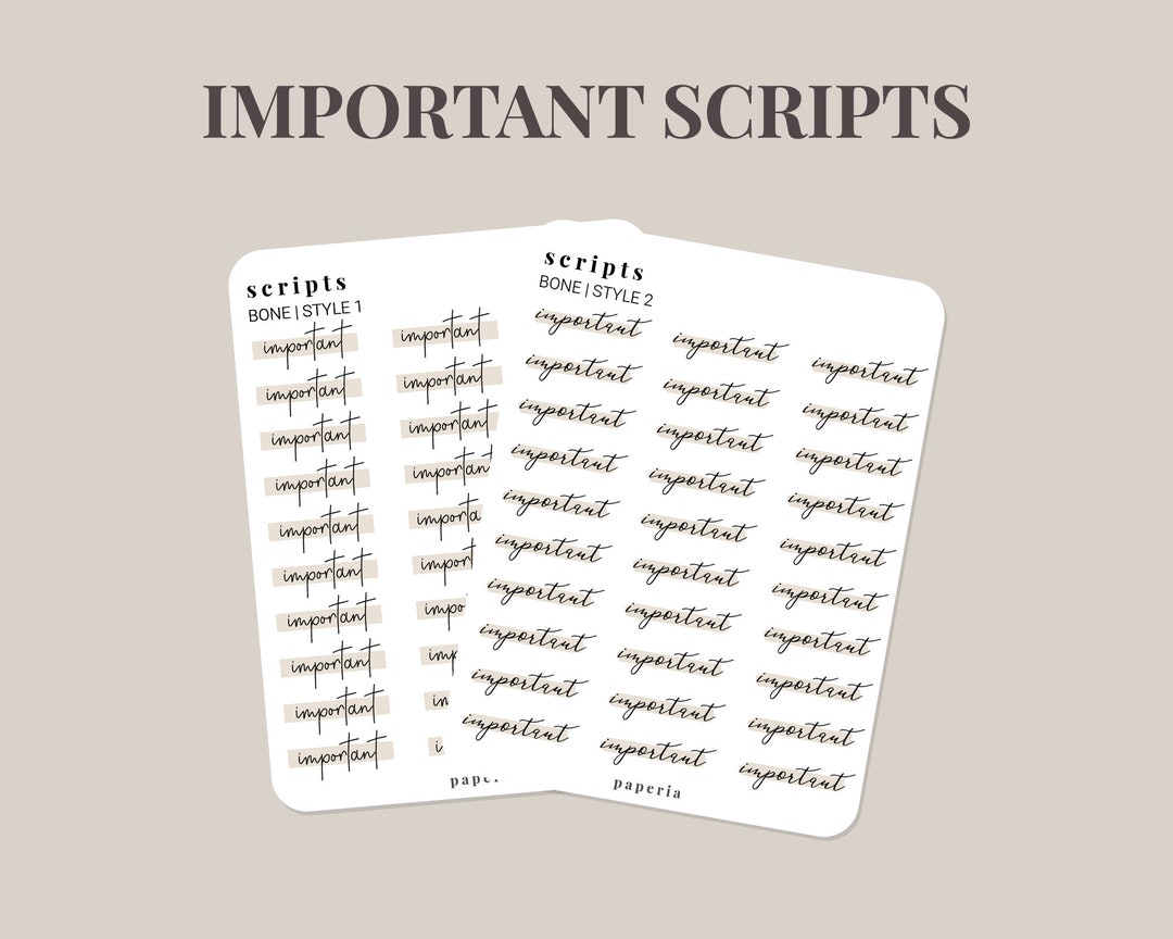 Scripts - Important - Minimal Planner Stickers - 3" X 4" Sticker Sheet ...