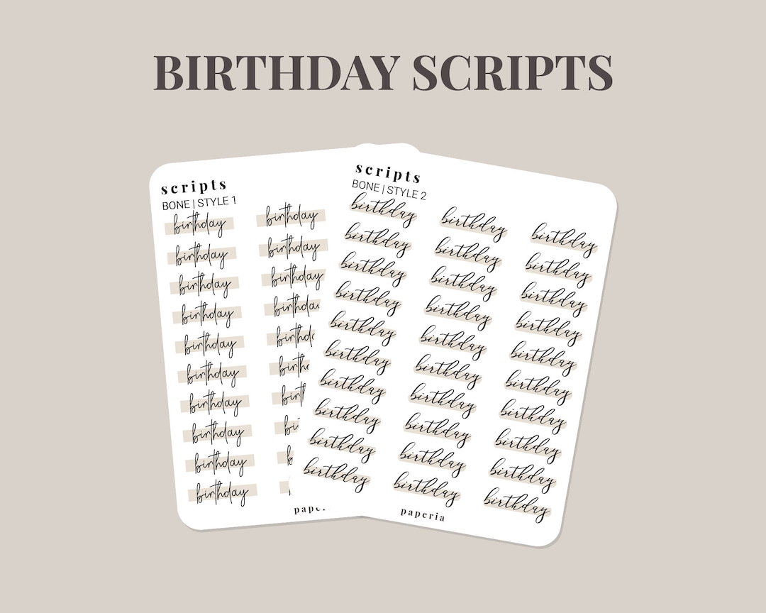 Scripts Birthday Minimal Planner Stickers 3 X 4 Sticker Sheet - Etsy