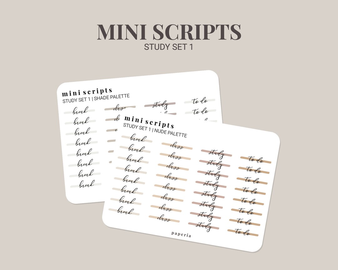 Mini Scripts - Study Set 1 - Minimal Planner Stickers - 4" X 3" Sticker ...
