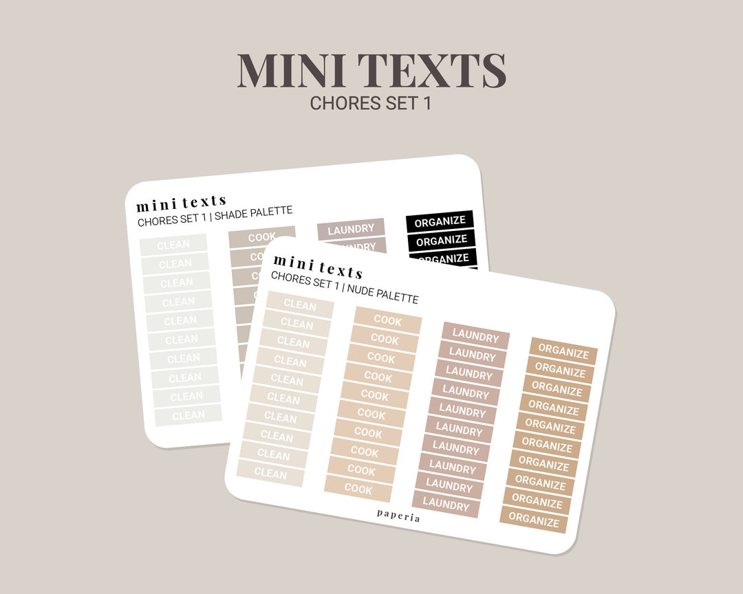 Minitextos Conjunto de tarefas 1 Adesivos de planejador mínimo Folha de ...