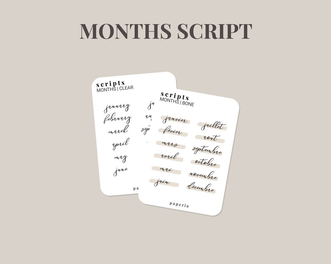 Months - Highlighted Mini Script - Minimal Planner Stickers - 2.127" X ...