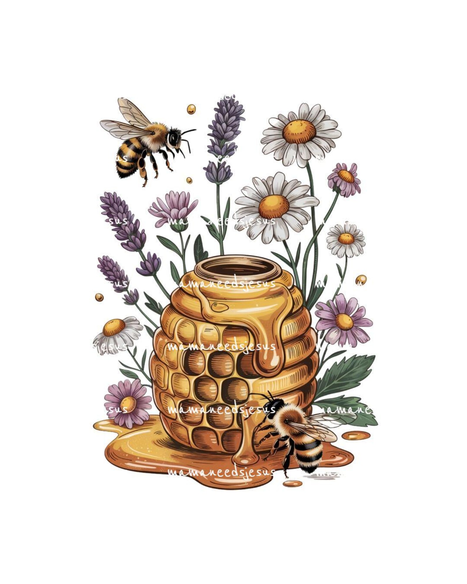 Bee and Honey PNG | Honey Pot Floral Clipart | Cottagecore Sublimation ...