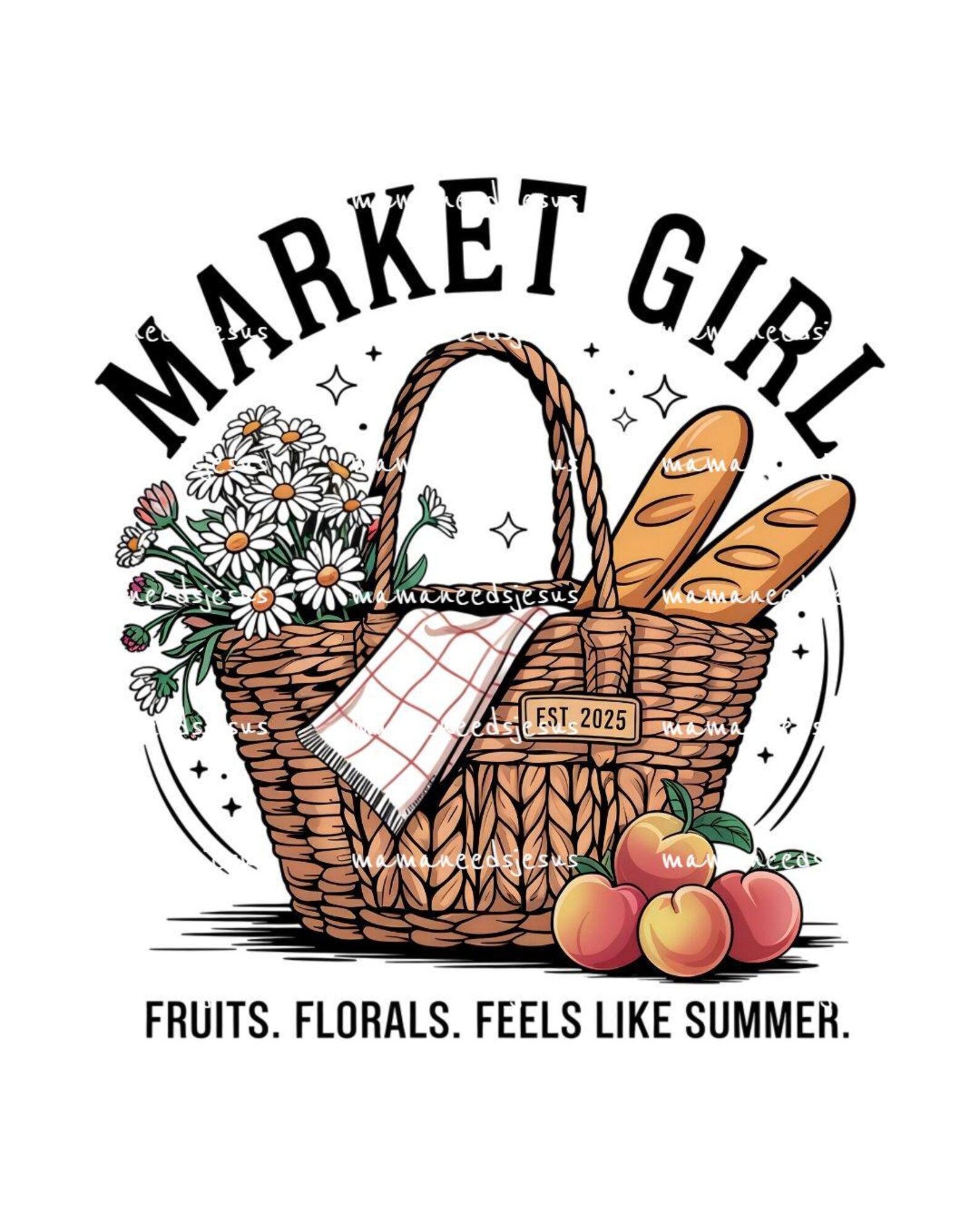 Market Girl PNG | Farmer’s Market Basket Clipart | Summer Sublimation ...