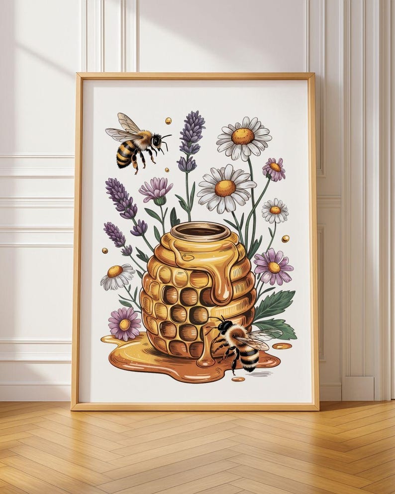 Bee and Honey PNG | Honey Pot Floral Clipart | Cottagecore Sublimation ...