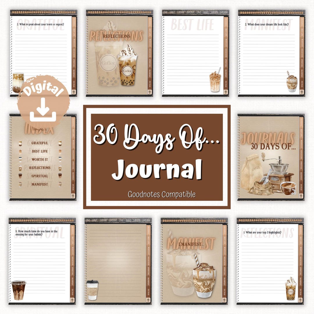 GOODNOTES Gratitude Journal | Coffee-themed Digital Journal | 180 ...