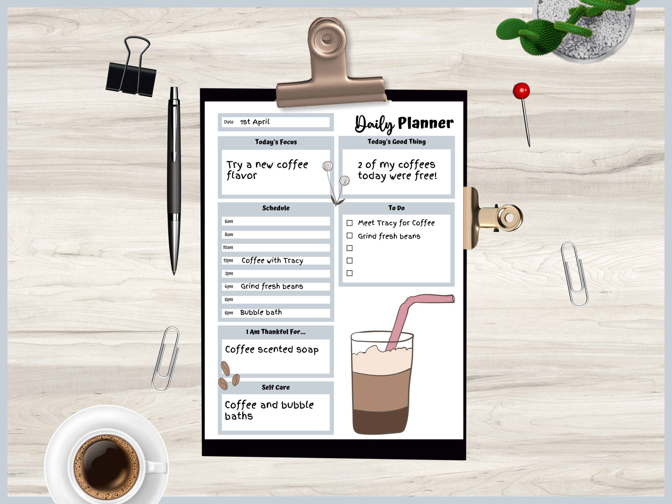 GREY Printable Planner Cute Coffee Theme Daily Pages 30 Cute Coffee ...