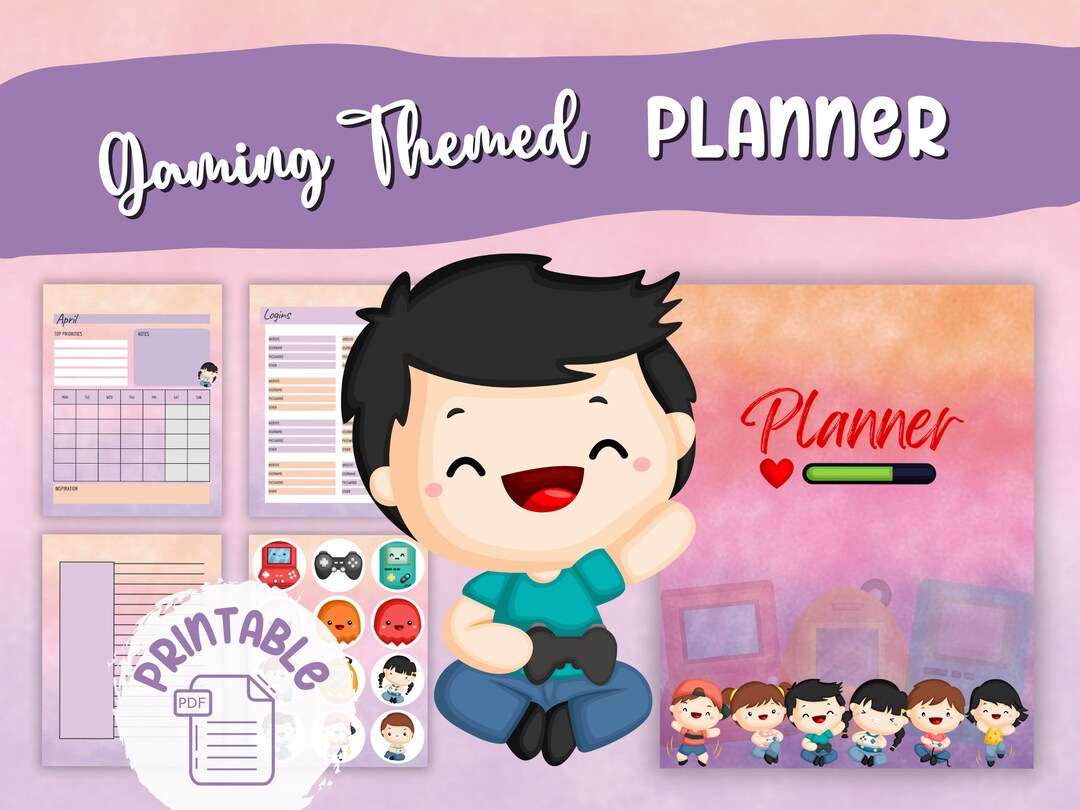 Printable Planner Cute Gaming Theme Monthly Weekly Daily Calendar ...