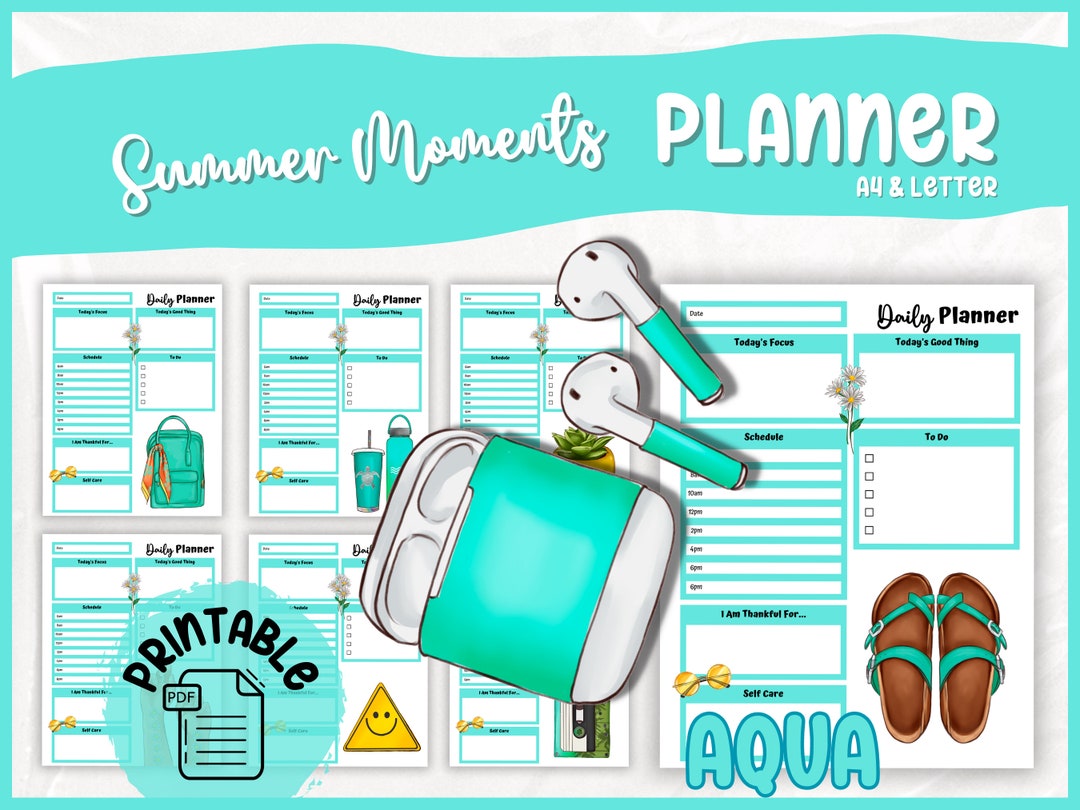 AQUA Printable Planner Cozy Summer Moments Theme Daily Pages 30 Cute ...
