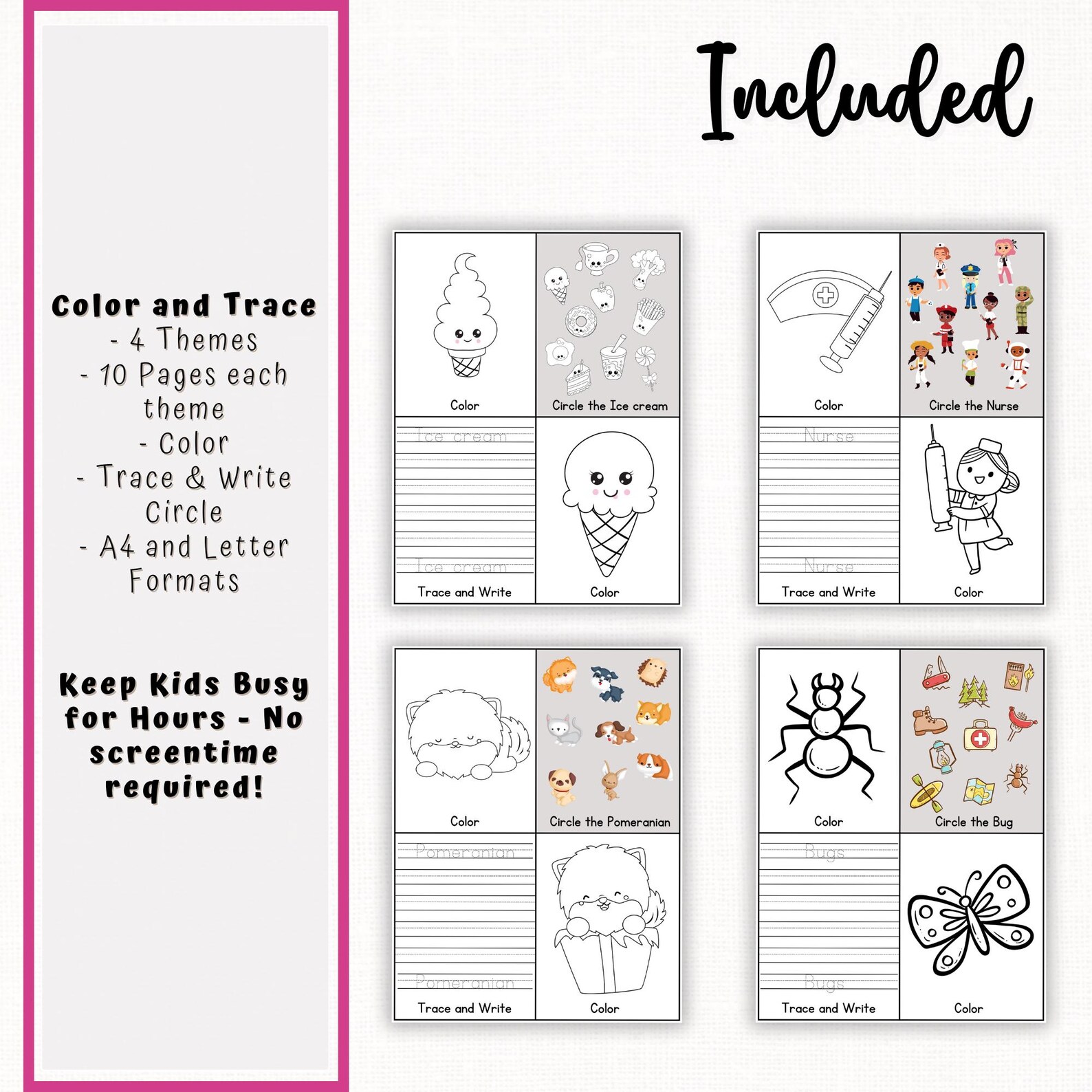 Coloring and Activities for Kids | 4 Themes + 2 Bonuses | Trace, Color ...