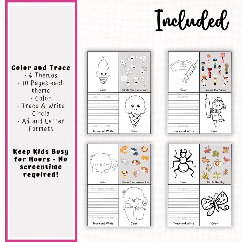 Coloring and Activities for Kids | 4 Themes + 2 Bonuses | Trace, Color ...
