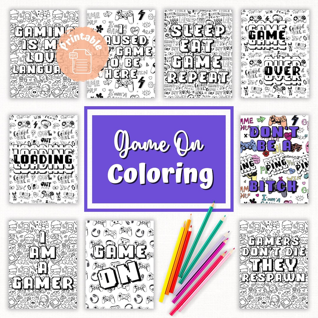 Game on Coloring Pages | Video Game Theme | 10 Fun Designs | Instant ...