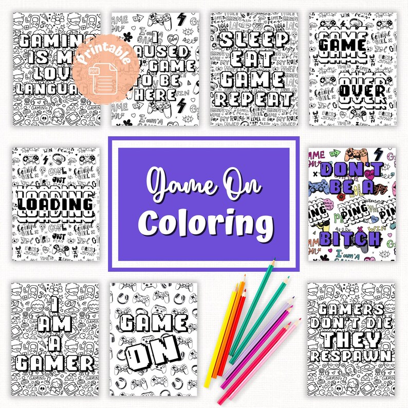 Game on Coloring Pages | Video Game Theme | 10 Fun Designs | Instant ...