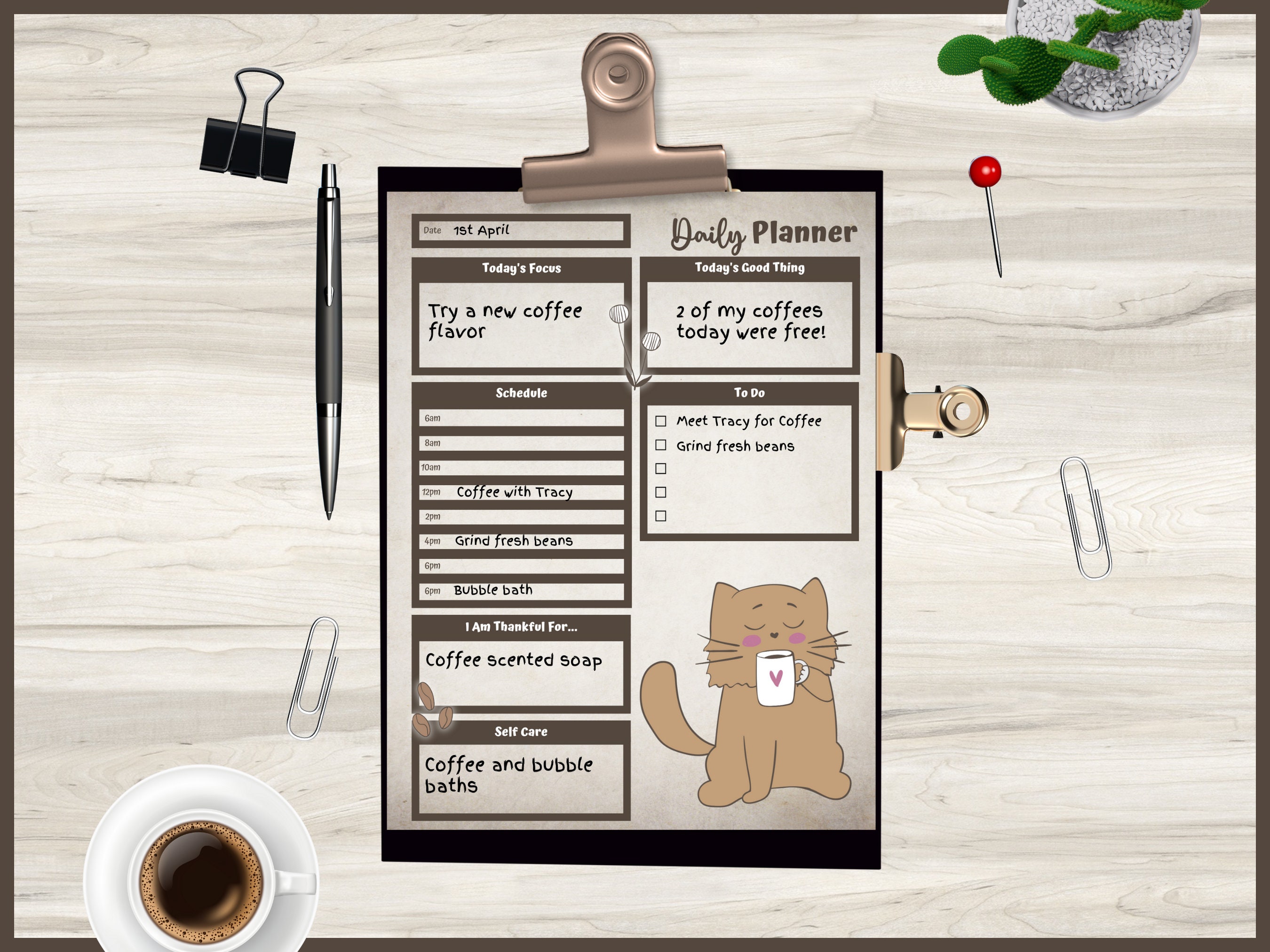 BROWN Printable Planner Cute Coffee Theme Daily Pages 30 Cute Coffee ...