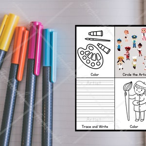 Coloring Activities for Kids Job Edition Color Trace and Write Circle ...