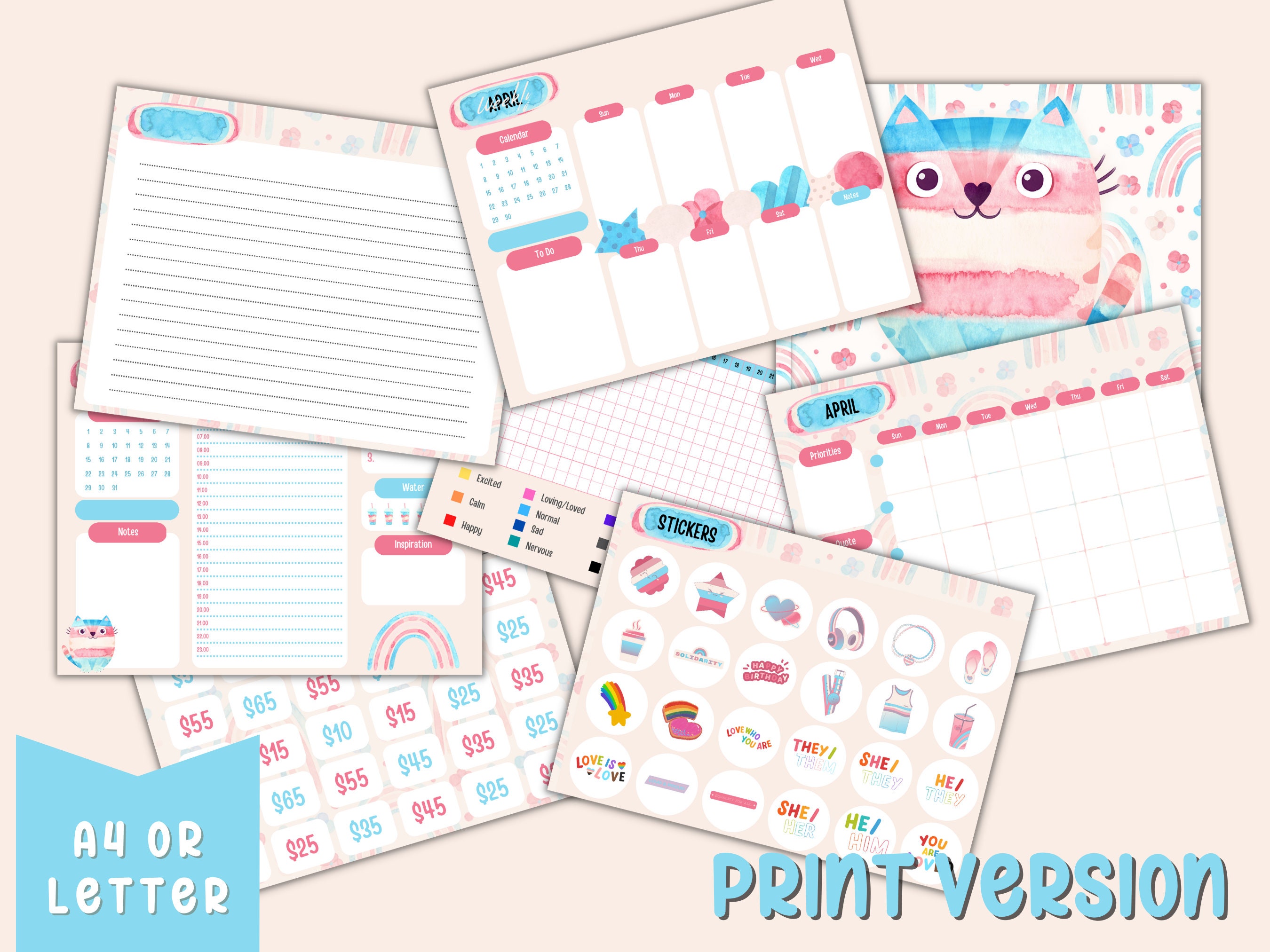 PRIDE Themed Transgender Themed Planner Printable Monthly Weekly Daily ...