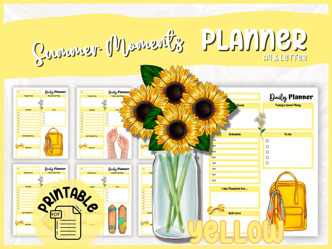 YELLOW Printable Planner Cozy Summer Moments Theme Daily Pages 30 Cute ...