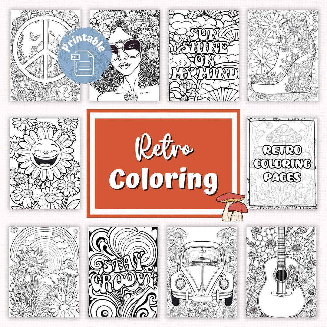 Retro Themed Coloring Pages | Printable 1970s Designs for Adults, Teens ...